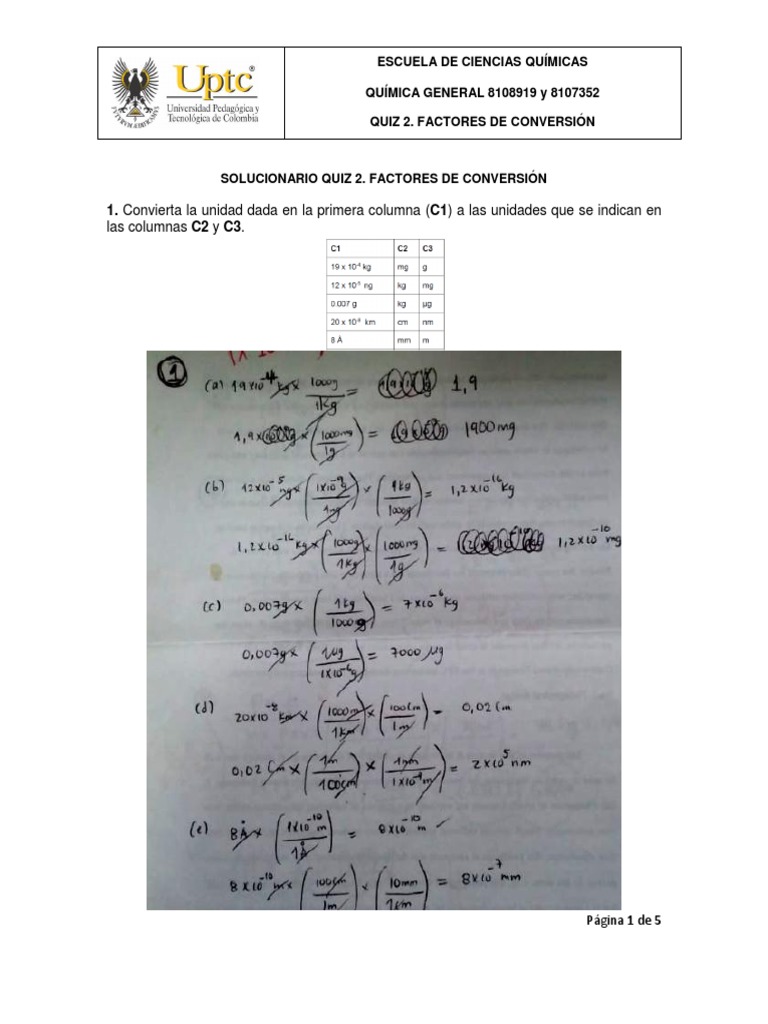 Solucionario Taller 2 Factores Conversión | PDF | Densidad | Volumen