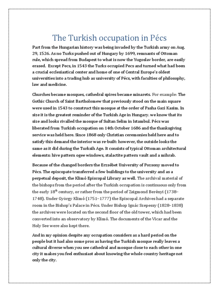 The Turkish Occupation in Pecs: For Example | PDF