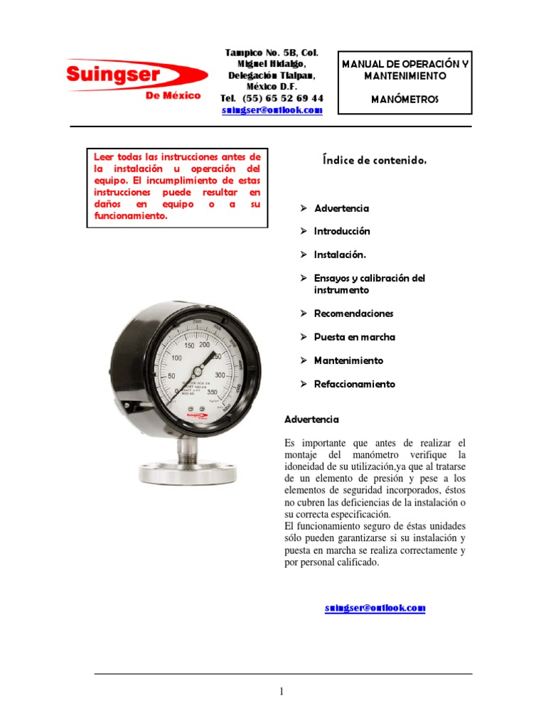 Manual de Instalación y Mantenimiento de Manómetros | PDF | Medida de ...