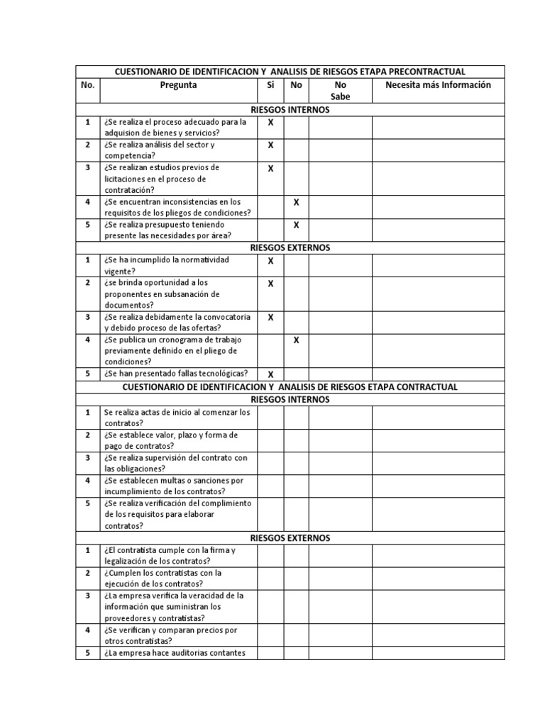 Cuestionario de Identificacion y Analisis de Riesgos Fase Precontractual | PDF