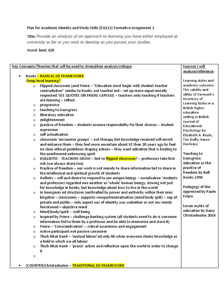 Assignment Planning Sheet1 | PDF | Learning Styles | Teachers