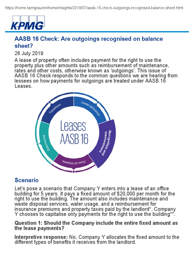 AASB 16 Check: Are Outgoings Recognised On Balance Sheet? | PDF | Lease ...