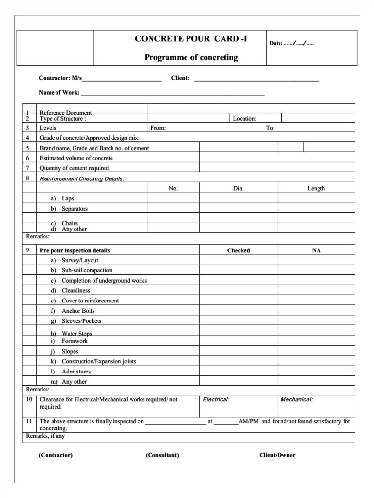 Concrete Pour Card | PDF | Concrete | Horticulture And Gardening