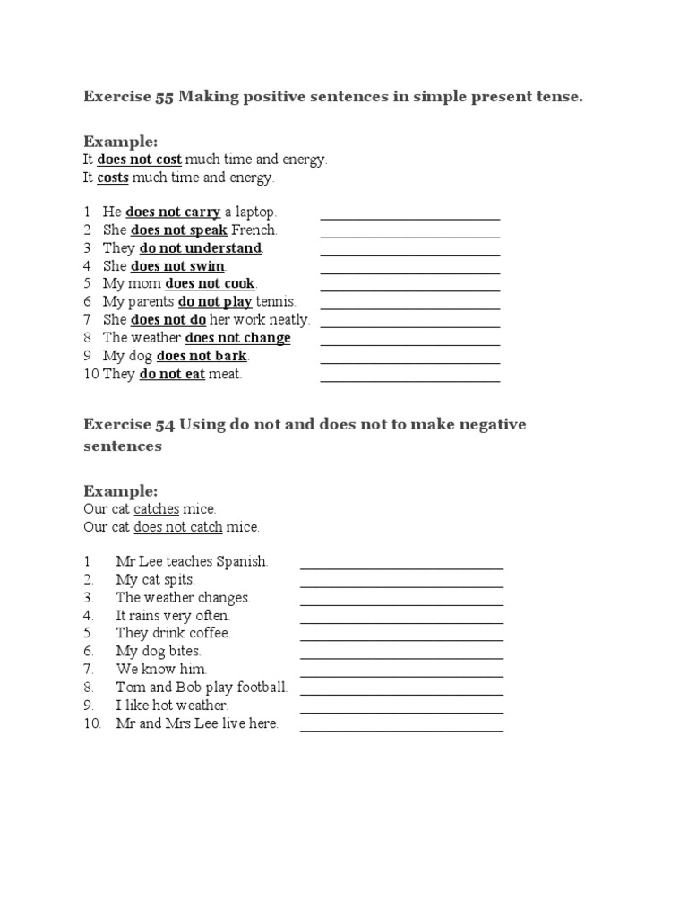 Positive Sentences in Simple Present Tense | PDF | Linguistics | Onomastics