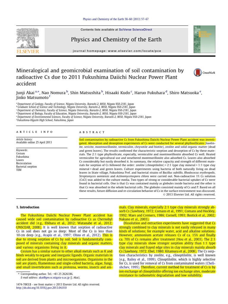Soil Contamination by Radioactive Cs in Fukushima | PDF | Zeolite | Soil