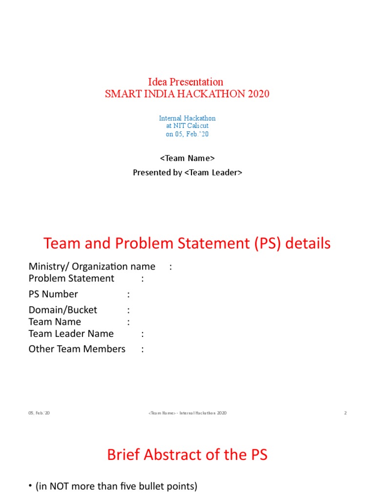 Template Idea Presentation SIH-2020 | PDF