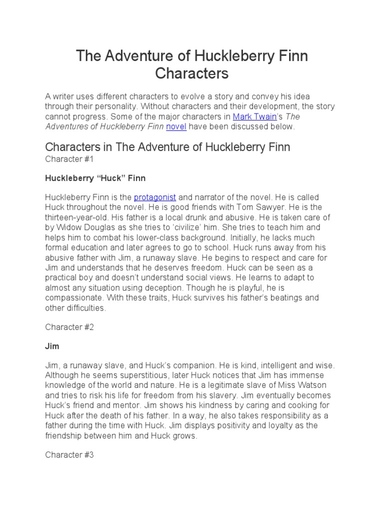 The Adventure of Huckleberry Finn Characters | PDF | Huckleberry Finn