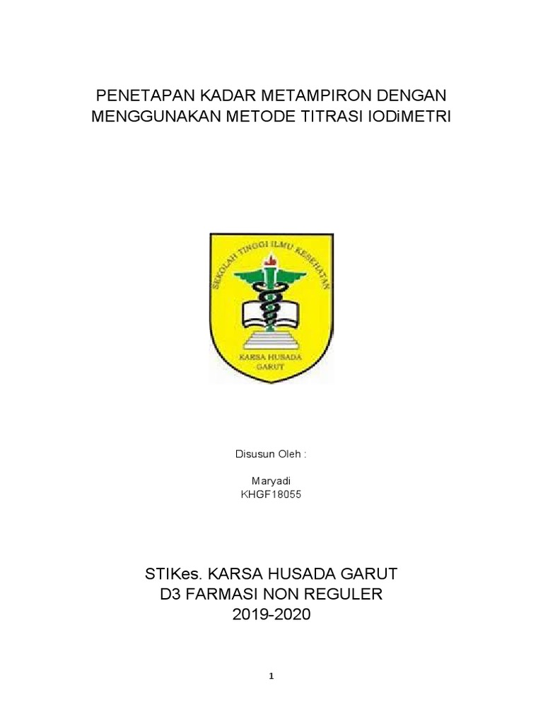 Penetapan Kadar Metampiron Secara Iodimetri | PDF