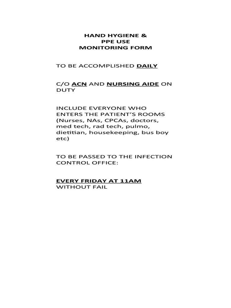 Daily Hand Hygiene Monitoring Form | PDF | Wellness