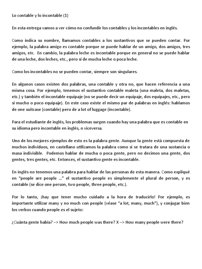 Lo Contable y Lo Incontable | PDF | Sustantivo | Palabra