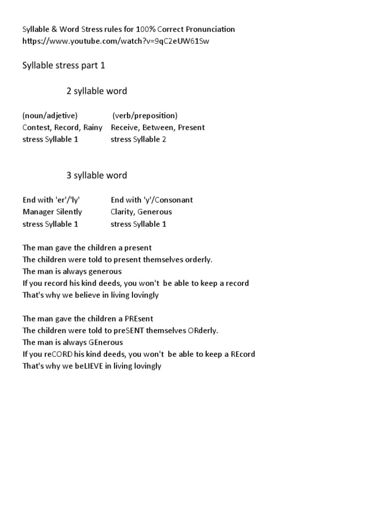 Syllable and Word Stress Rules | PDF | Language Arts & Discipline