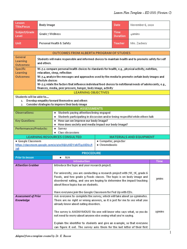 Body Image | PDF | Body Image | Lesson Plan
