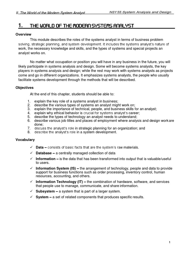 Lesson 1. The World of The Modern System's Analyst | Download Free PDF ...