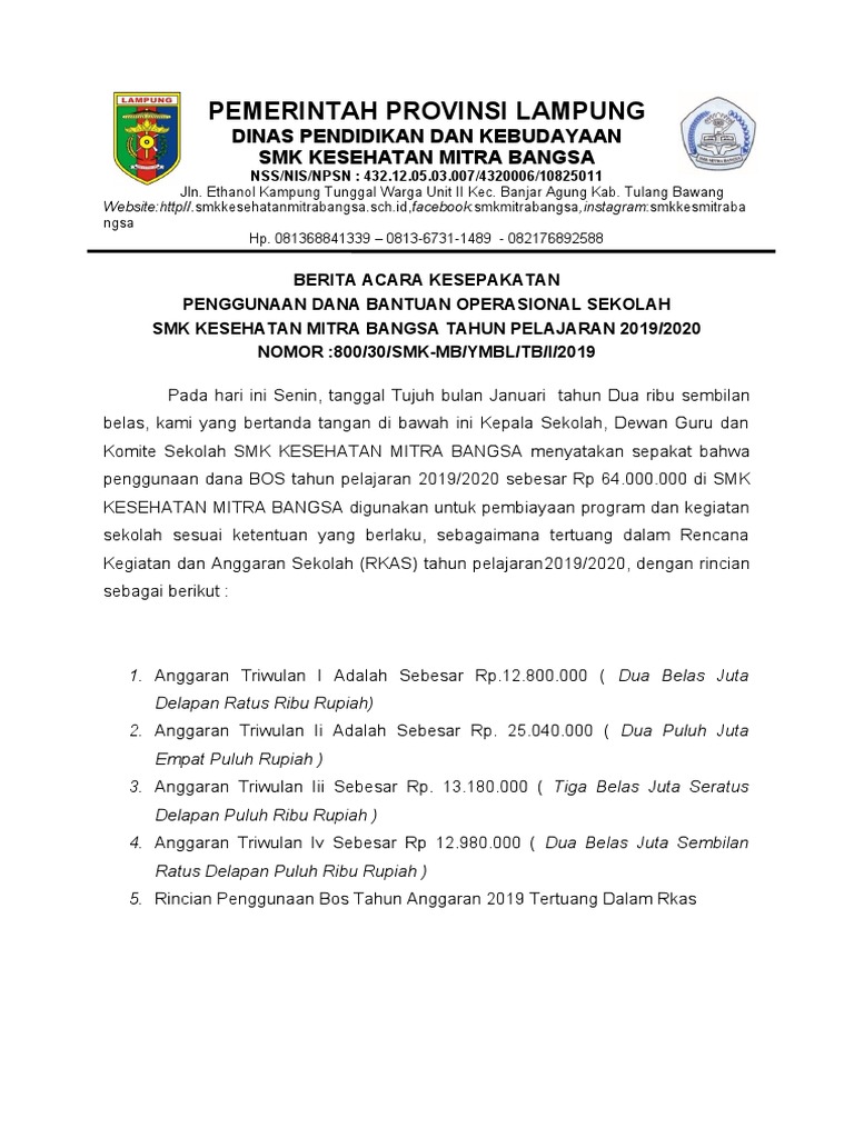 Berita Acara Kesepakatan Bos | PDF