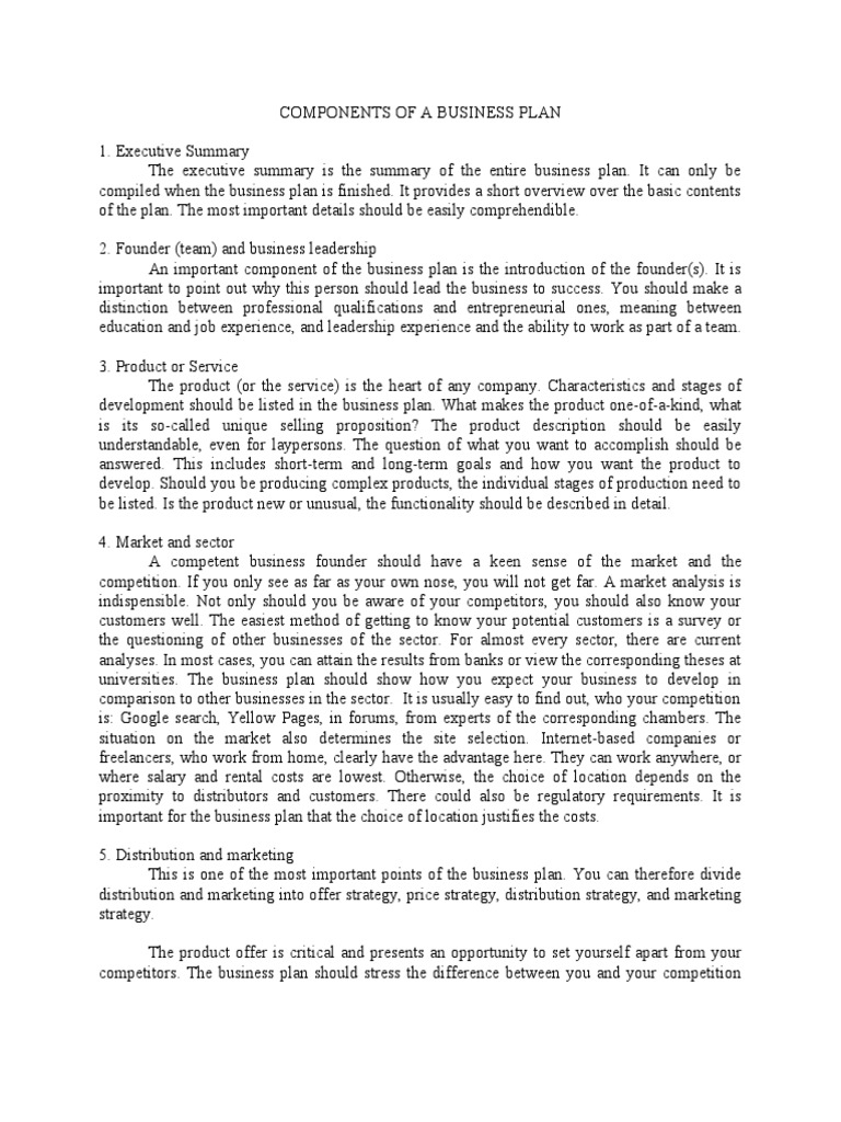 Key Components of a Business Plan | PDF | Competition | Employment