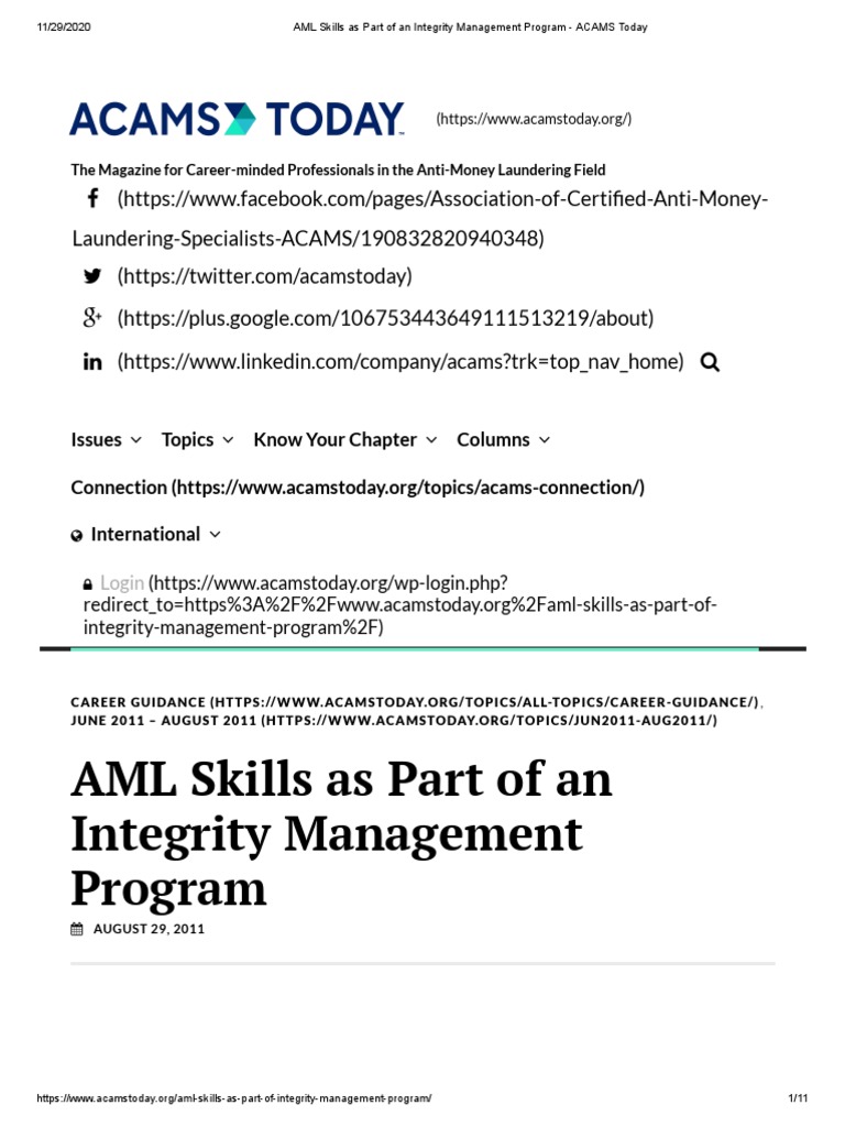 AML Skills As Part of An Integrity Management Program - ACAMS Today ...