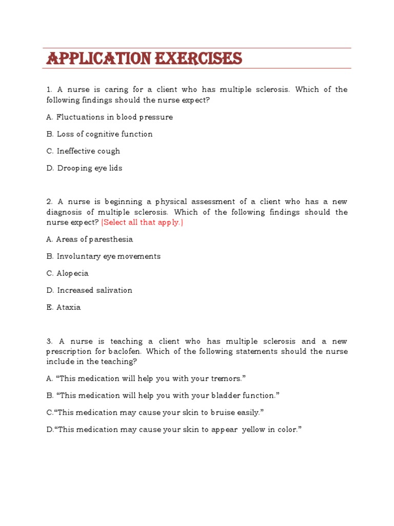 Application Exercises: (Select All That Apply.) | PDF