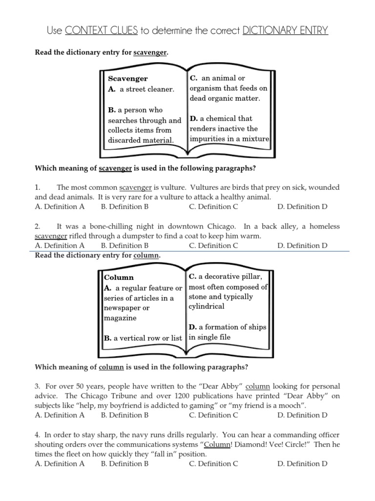Use CONTEXT CLUES To Determine The Correct DICTIONARY ENTRY | PDF
