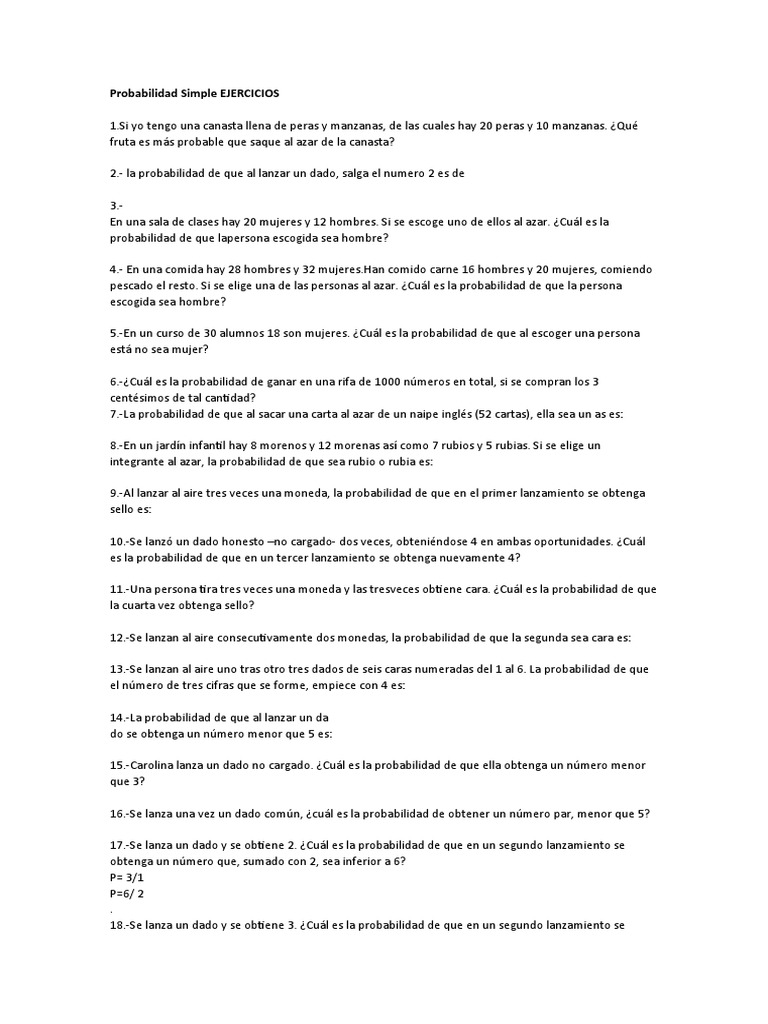 Probabilidad Simple EJERCICIOS | PDF | Probabilidad | Ocio