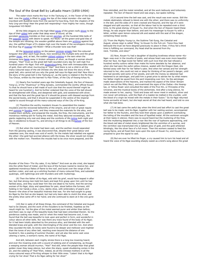 The Soul of The Great Bell by Lafcadio Hearn | PDF