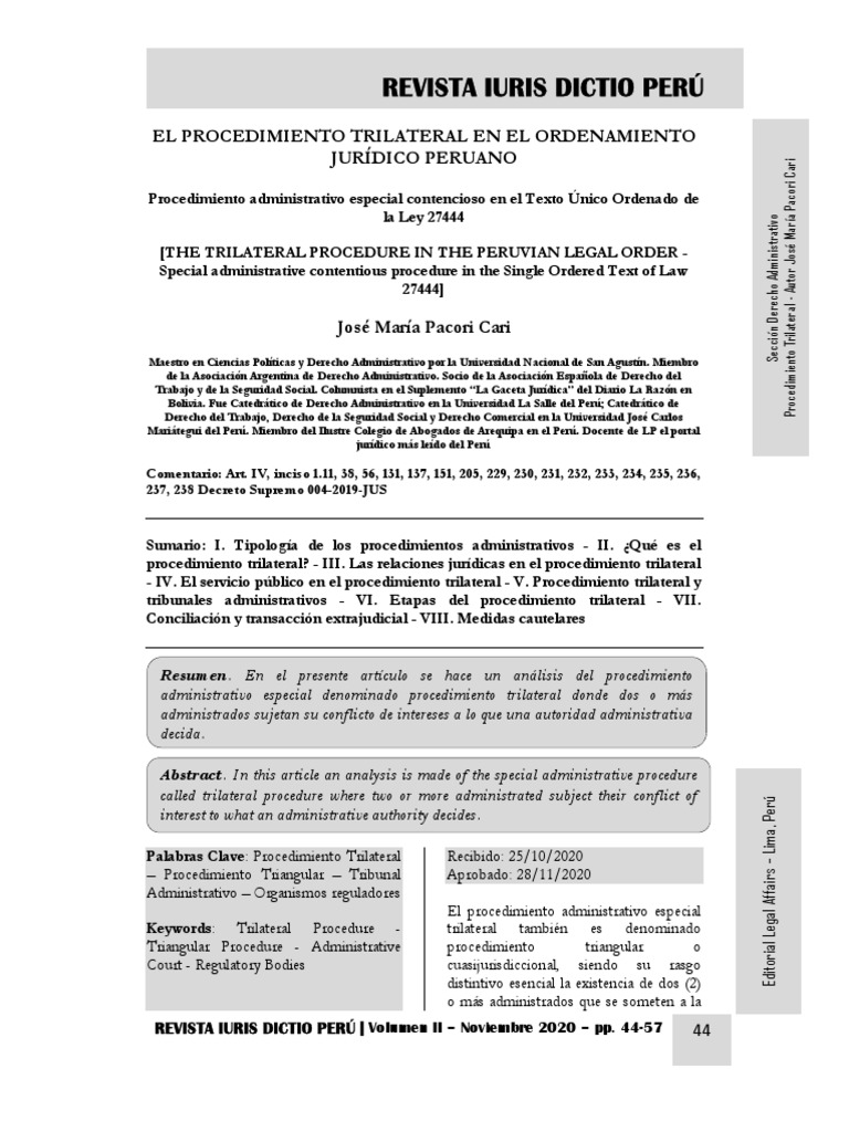 El Procedimiento Administrativo Trilateral en El Perú - Autor José María Pacori Cari | PDF ...