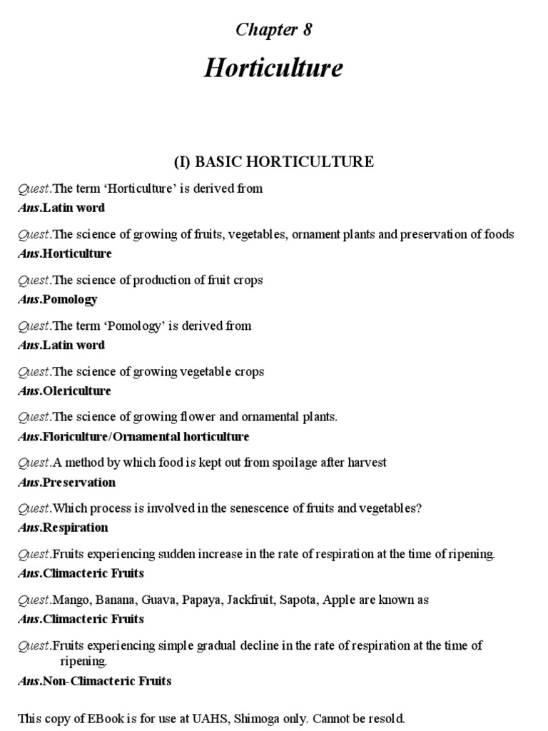 Horticulture Question Bank | PDF | Fruit | Mango