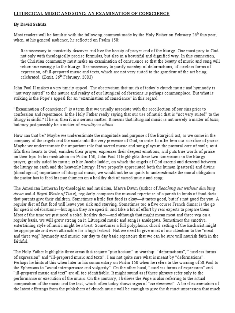 Liturgical Music and Song An Examination of Conscience | PDF | Hymns ...