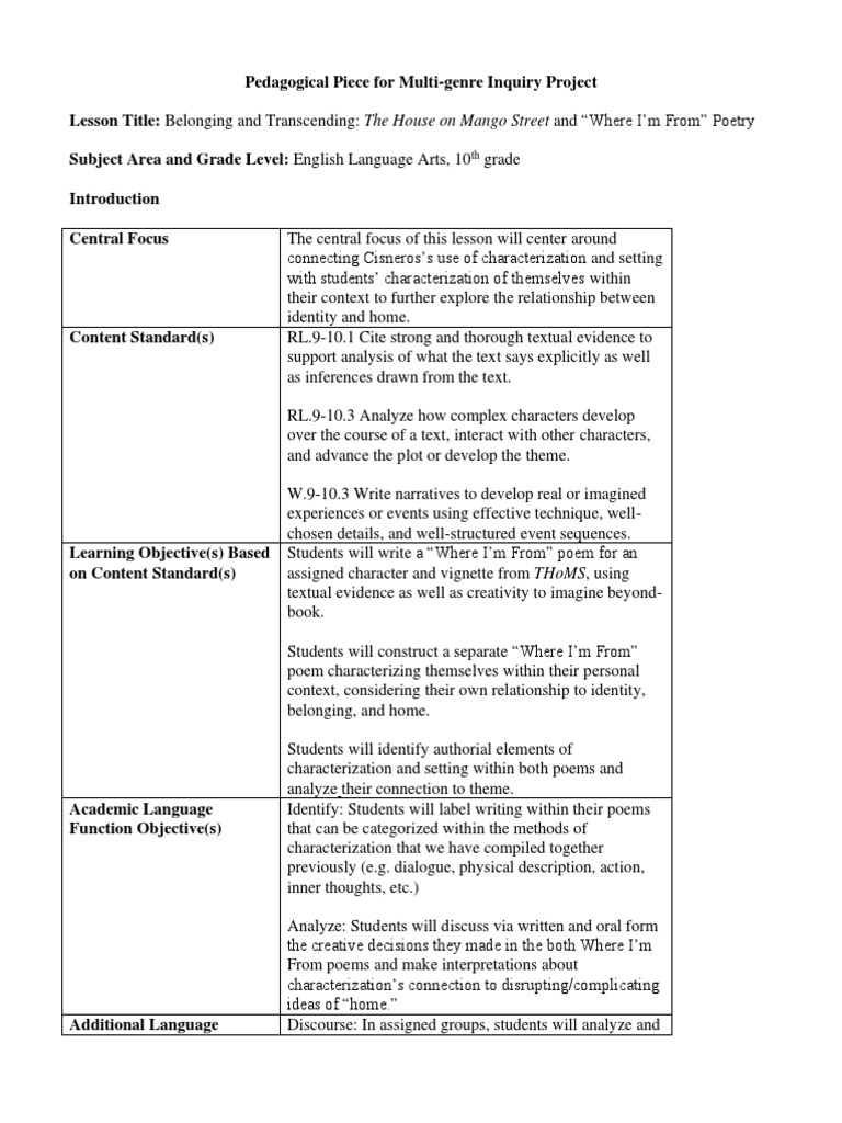 Edu 654 MGP Pedagogical Piece Final Draft | PDF | Poetry | Reading Comprehension