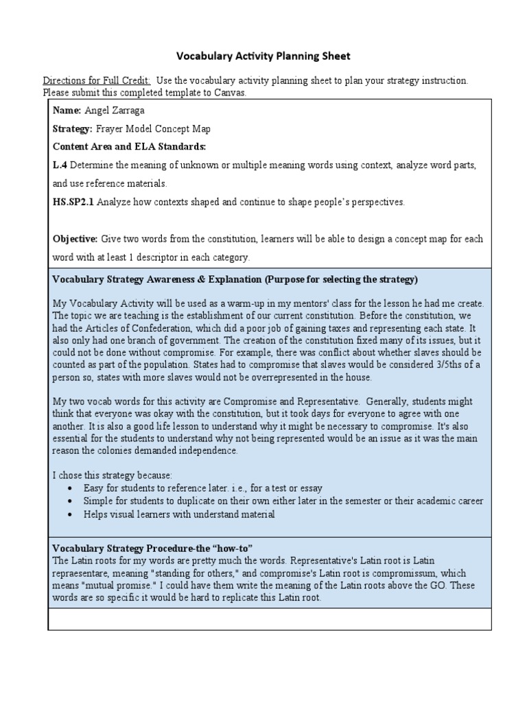 Vocabulary Activity Planning Sheet | PDF | Vocabulary | Latin