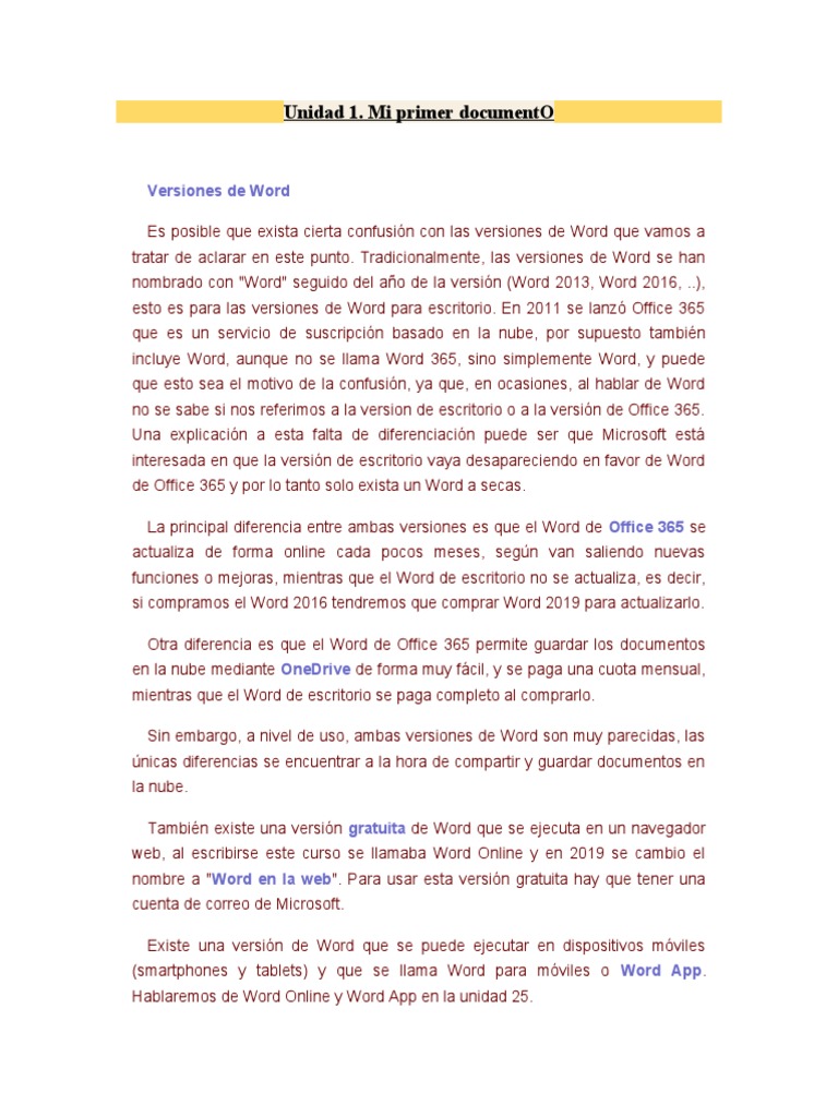 Unidad 1. Mi Primer Documento | PDF | Microsoft Word | Ventana (informática)