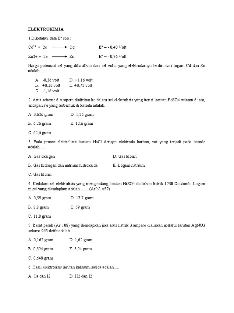 Soal dan Pembahasan Elektrokimia | PDF