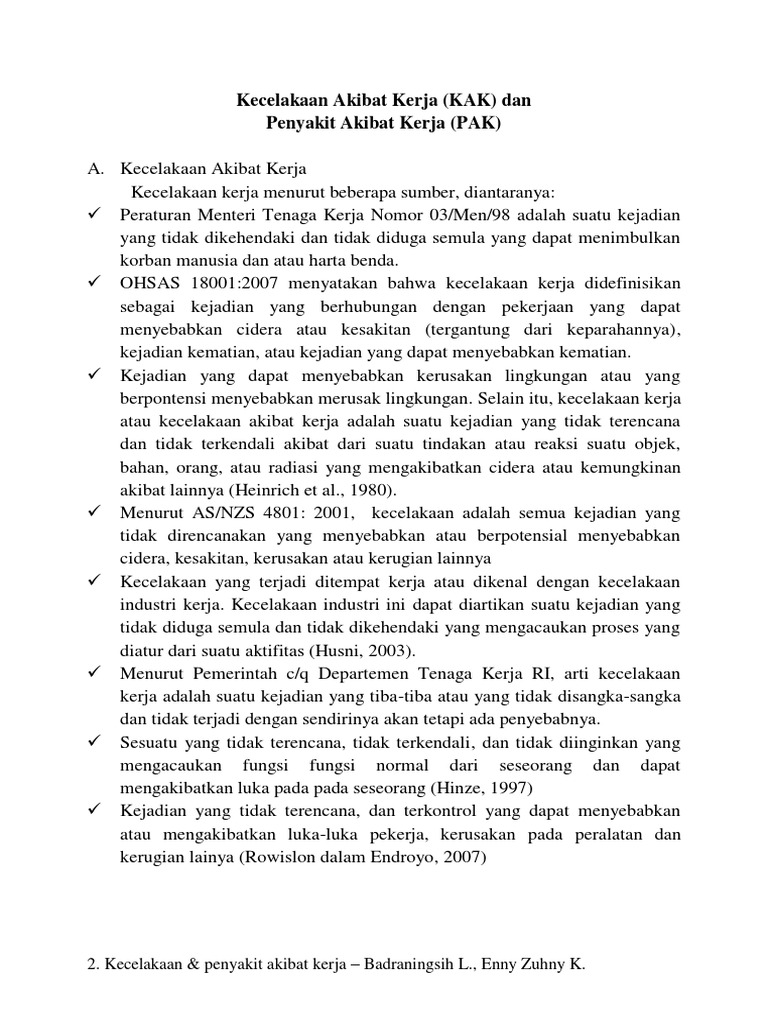 Kecelakaan Akibat Kerja (KAK) Dan Penyakit Akibat Kerja (PAK) | PDF