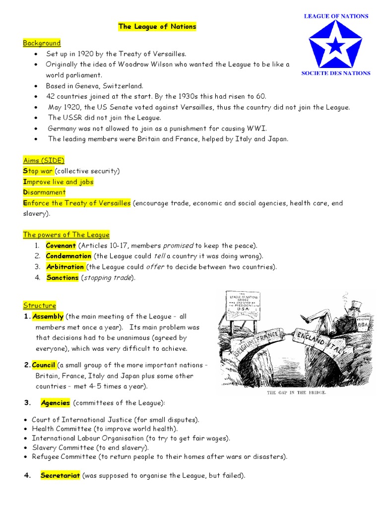 League of Nations | PDF | League Of Nations | Treaty Of Versailles