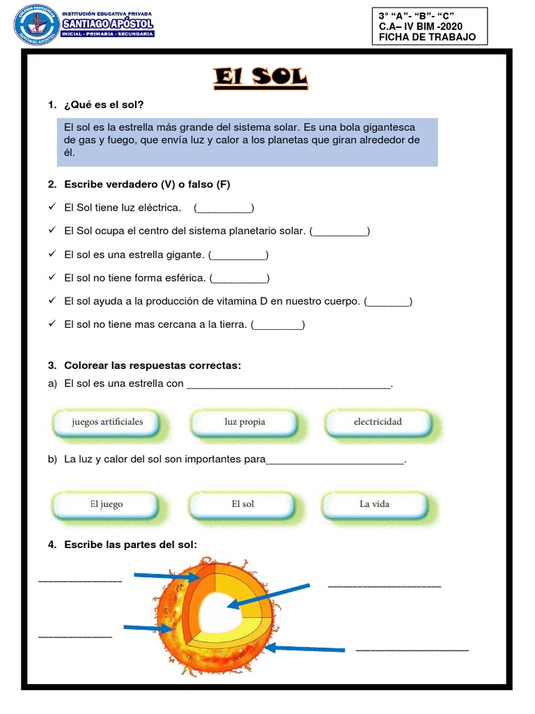 Hoja De Trabajo Sobre Las Capas Del Sol El Universo (1)