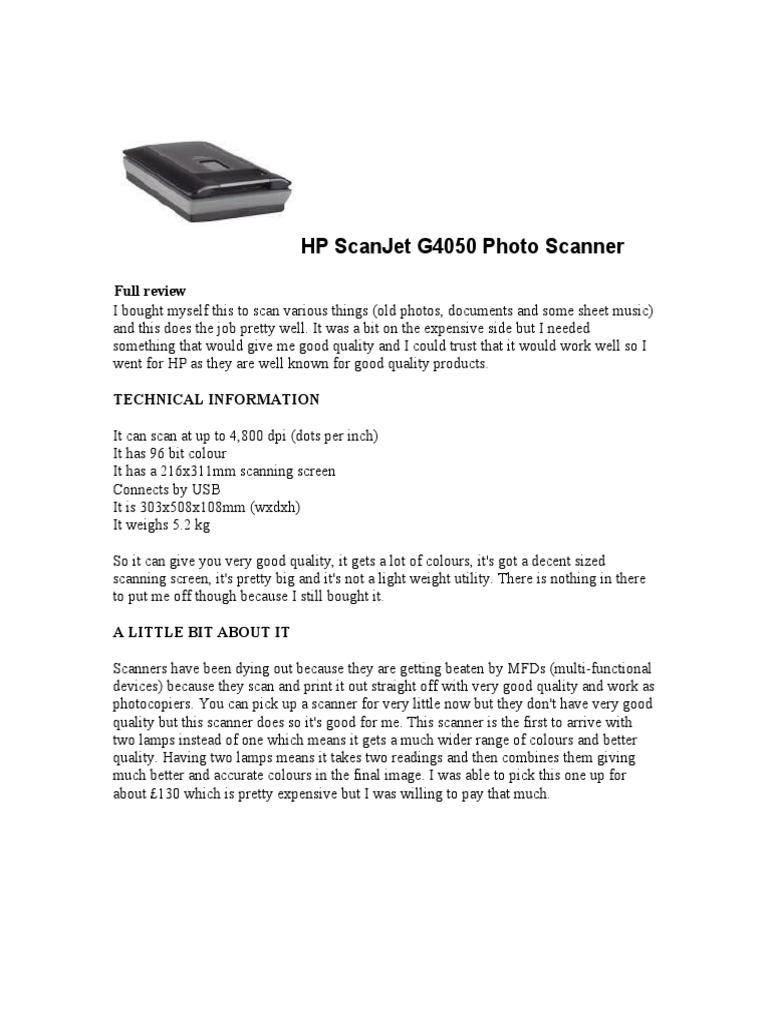 HP ScanJet G4050 Photo Scanner | Download Free PDF | Image Scanner ...