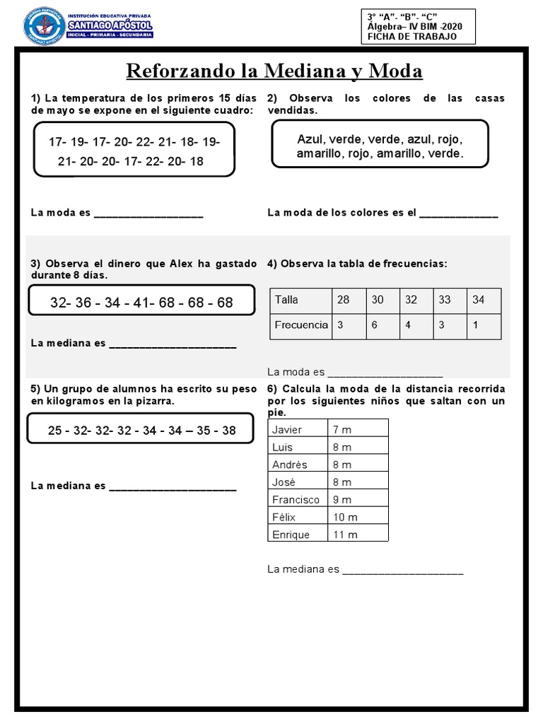Hojas De Trabajo Media Mediana Moda