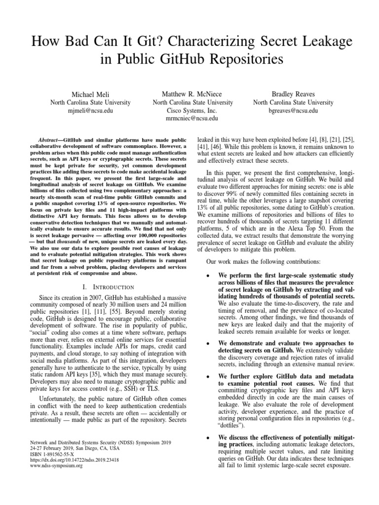 How Bad Can It Git Characterizing Secret Leakagein Public GitHub ...