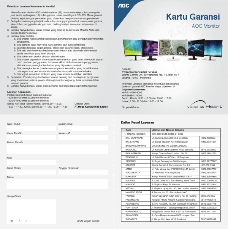 Kartu Garansi AOC MKL | PDF