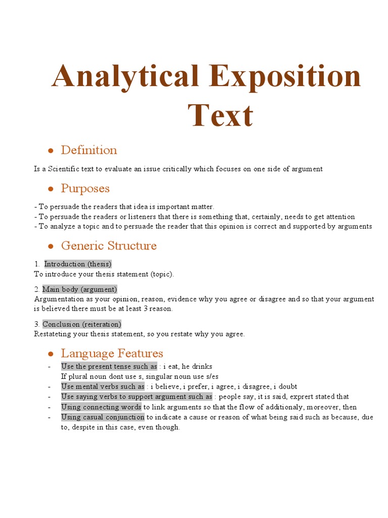 Analytical Exposition Text: Definition Purposes | PDF