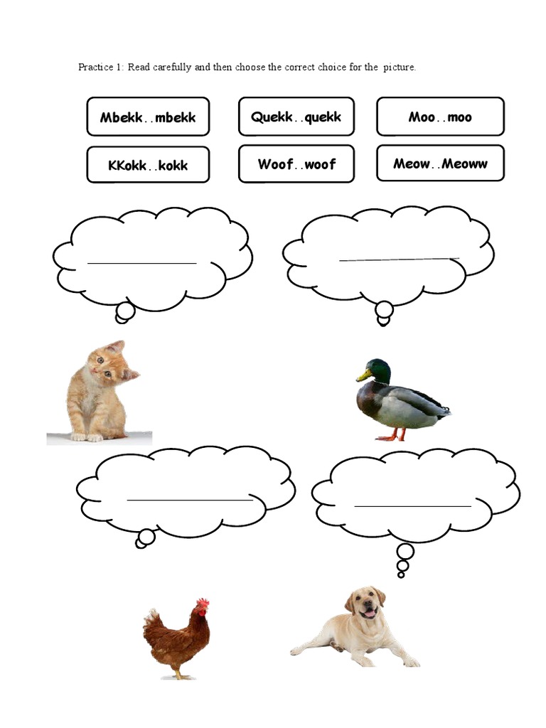 Moo..Moo Quekk..Quekk Mbekk..Mbekk Kkokk..Kokk Woof..Woof Meow..Meoww | PDF