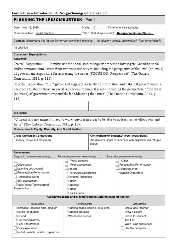 WSI Lesson Plan: Refugee/Immigrant Unit | PDF | Refugee | Educational ...