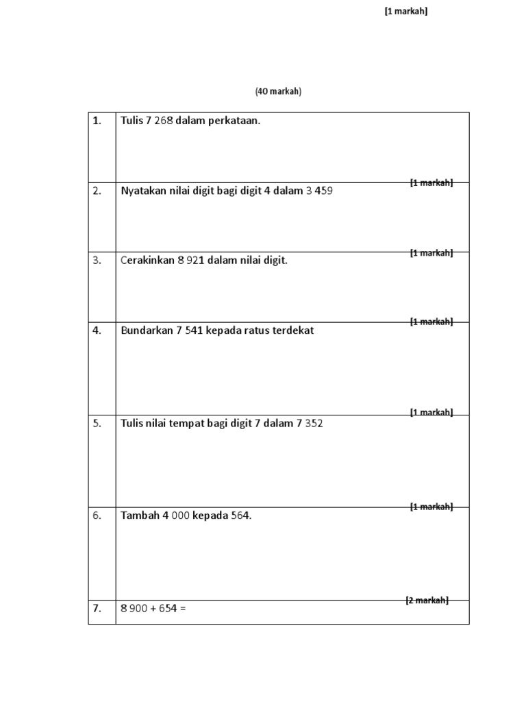 Latihan Math Tahun 4 | PDF