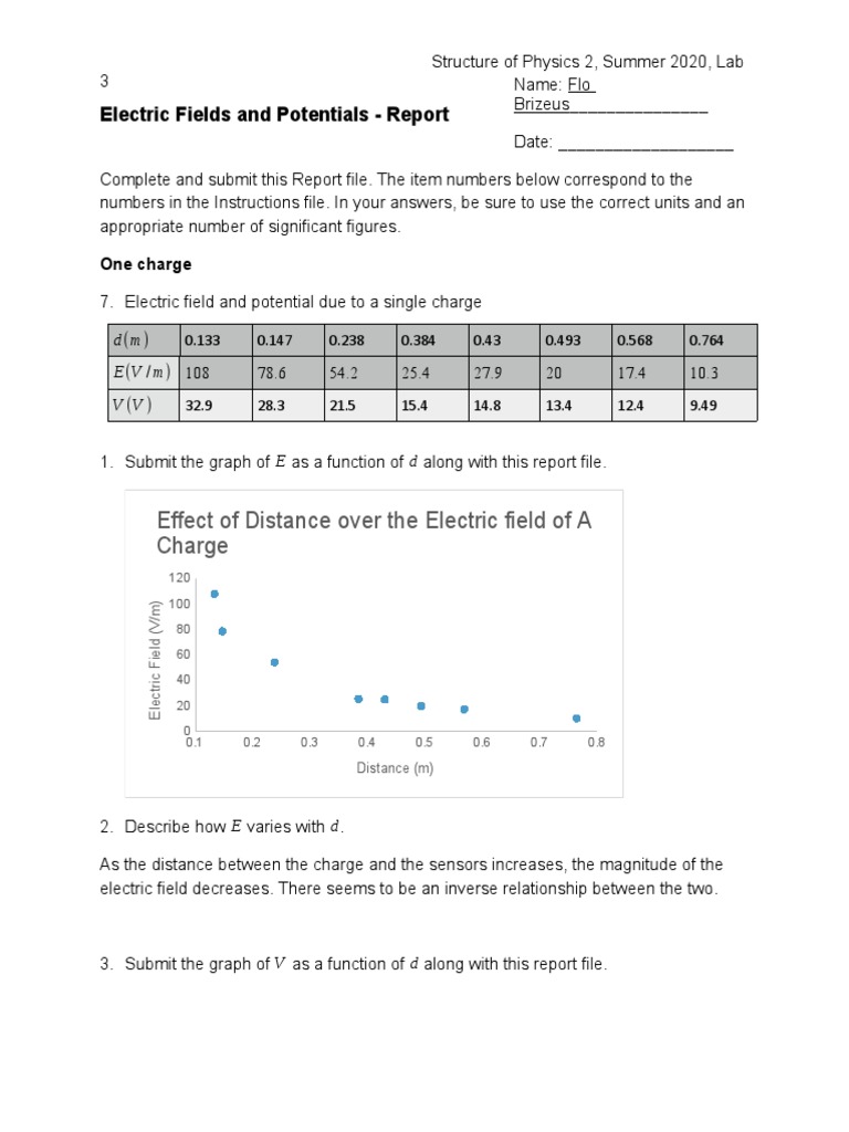 Lab 3 - Electric Field Report | PDF | Electric Field | Electricity