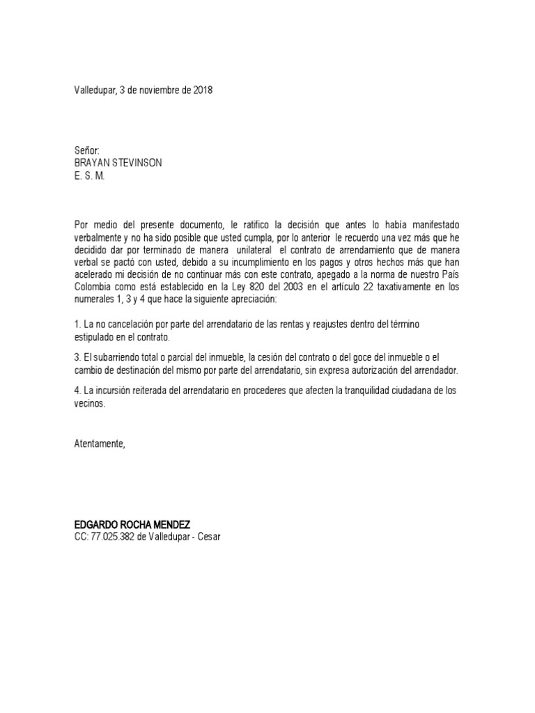 Carta A Inquilino | PDF Carta A Inquilino | PDF
