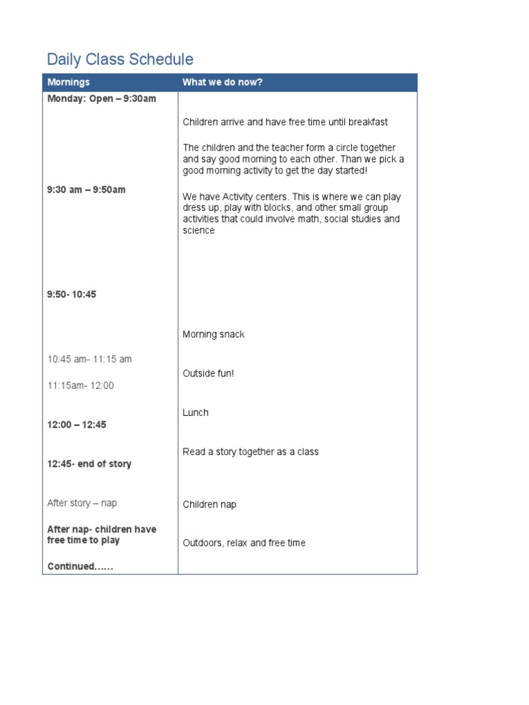 Preschool Daily Routine | PDF