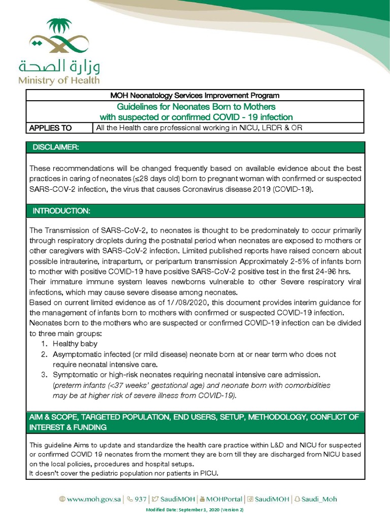 MOH Neonatology COVID Guidelines | PDF | Neonatal Intensive Care Unit ...