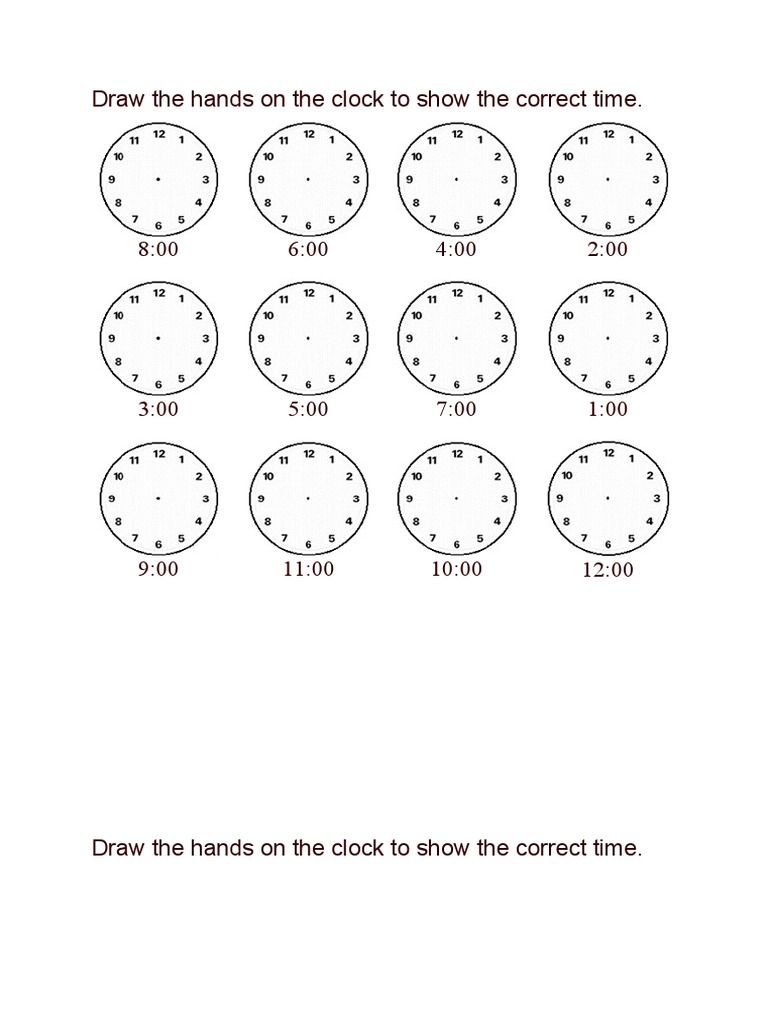Clock Hands Drawing Worksheet | PDF