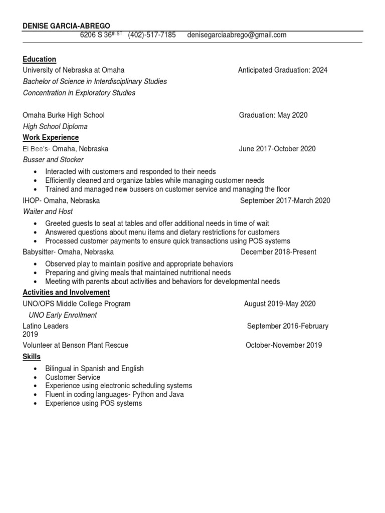 Denise Garcia-Abrego's Resume Summary | PDF