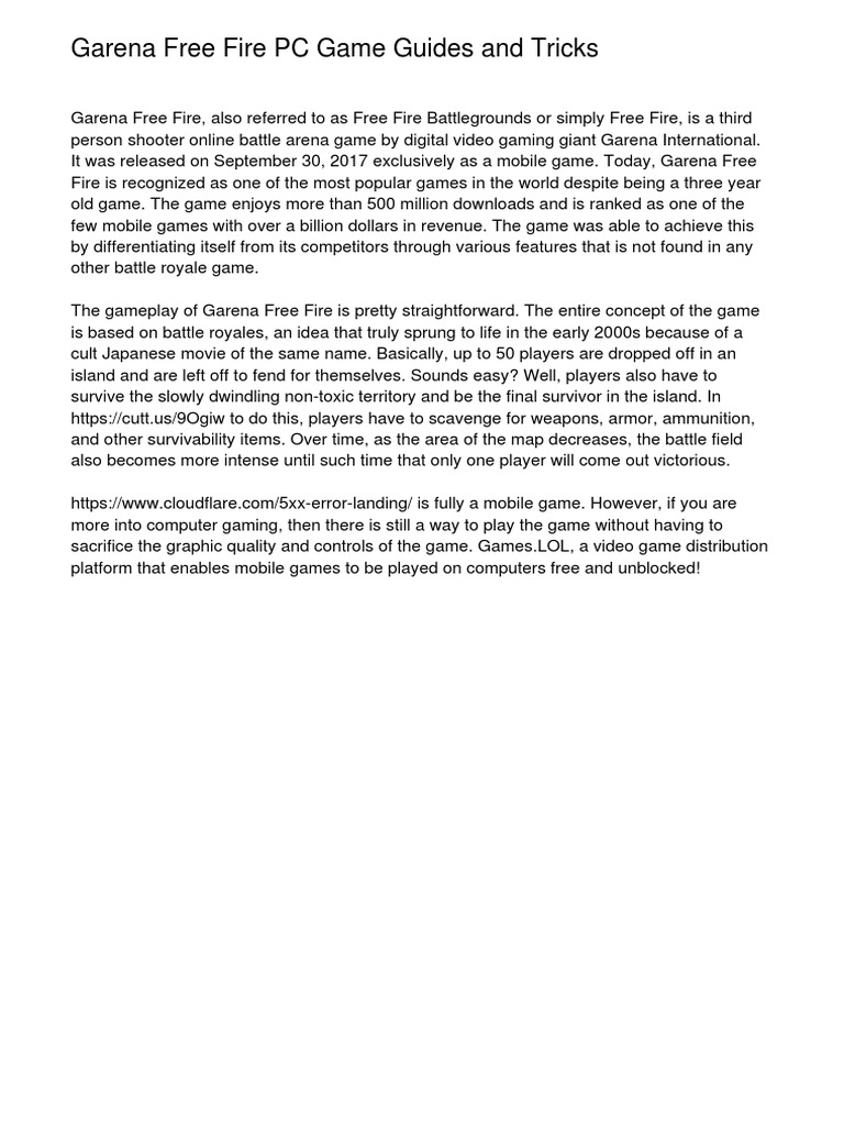 All About Garena Free Fire Pc Gameomqun Pdf Pdf