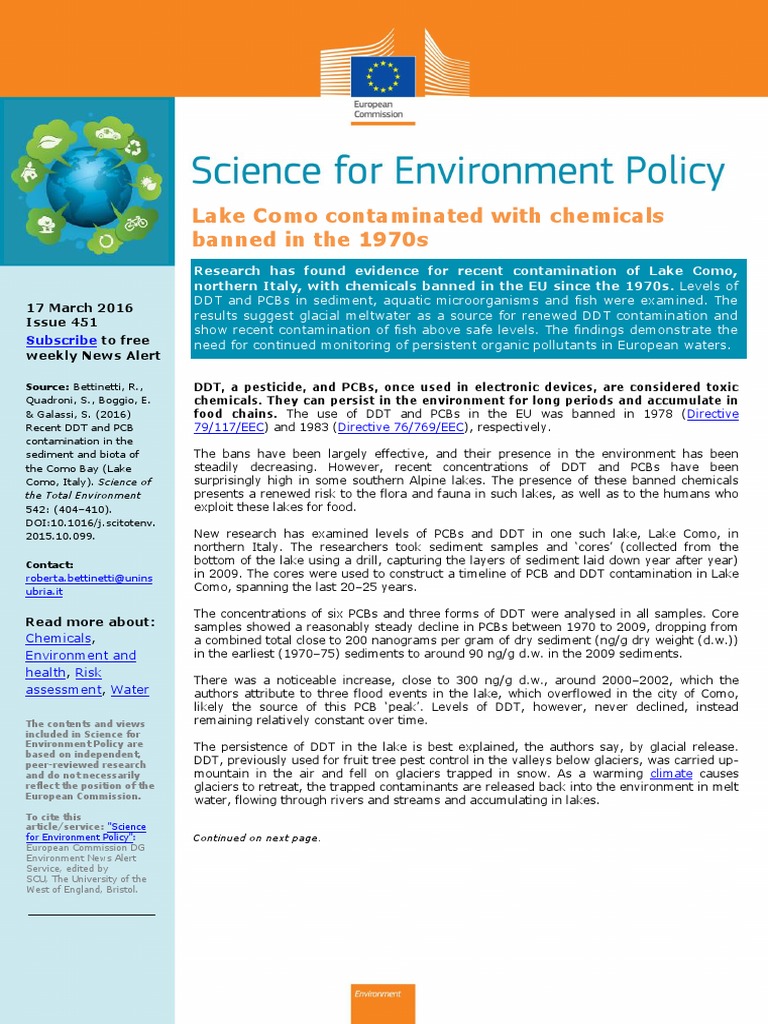 Lake Como Contaminated With Chemicals Banned in The 1970s | PDF ...